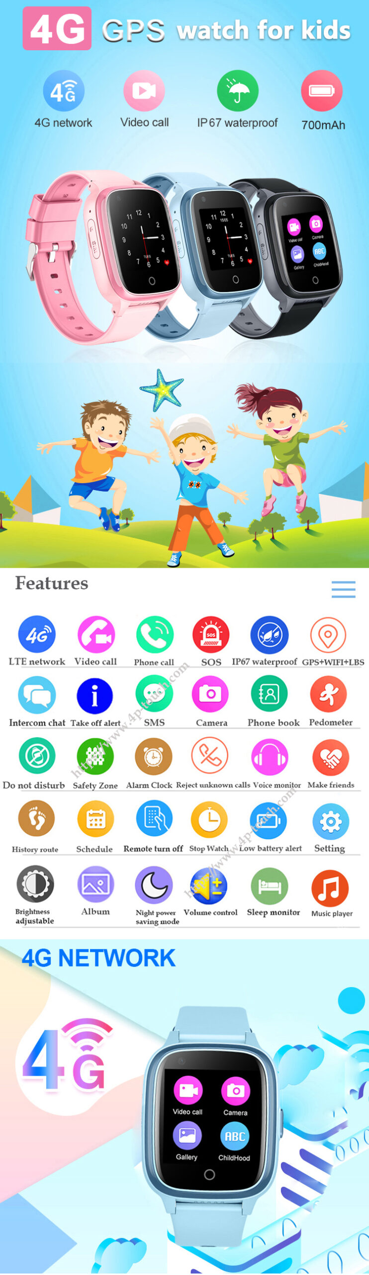 4G GPS Kids Tracker Smart Watch – Blue with Take Off Sensor - Gabriel ...